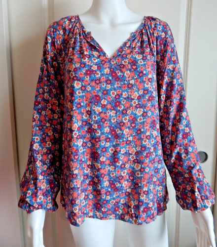 Emily Wonder Women's Denim Blue Multi-Color Floral Long Sleeve Top ...