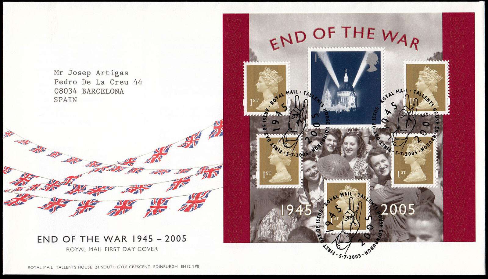Great Britain Hb 32 2005 SPD FDC 60 Anniv. Del End Dell' 2nd World War ...