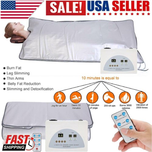 Far Infrared Sauna Blanket 2 Zones Digital Controller Slimming Detox ...