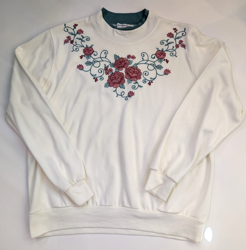 BonWorth Floral Embroidered Mockneck Pullover Sweater Woman's Size XS ...