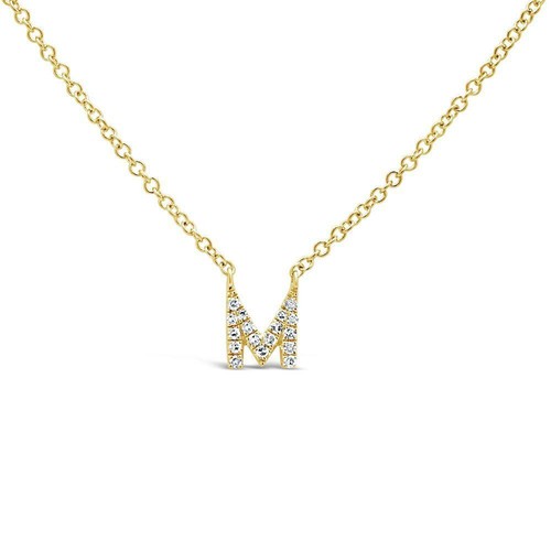 Diamant Lettre M Initiale Collier 14K or Jaune Breloque 0.05CT Coupe ...