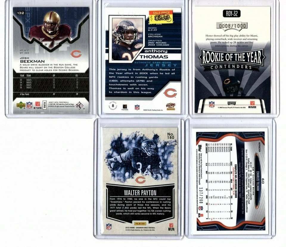 lot of 5 Chicago Bears Parallel #'d cards Payton Hester Thomas Football ...