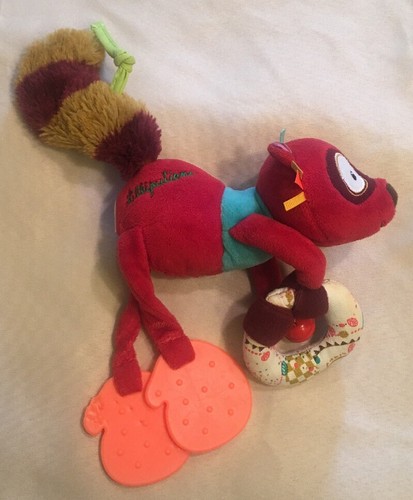 Lilliputiens Red Raccoon Plush Rattle Teether Baby Security Lovey Soft ...