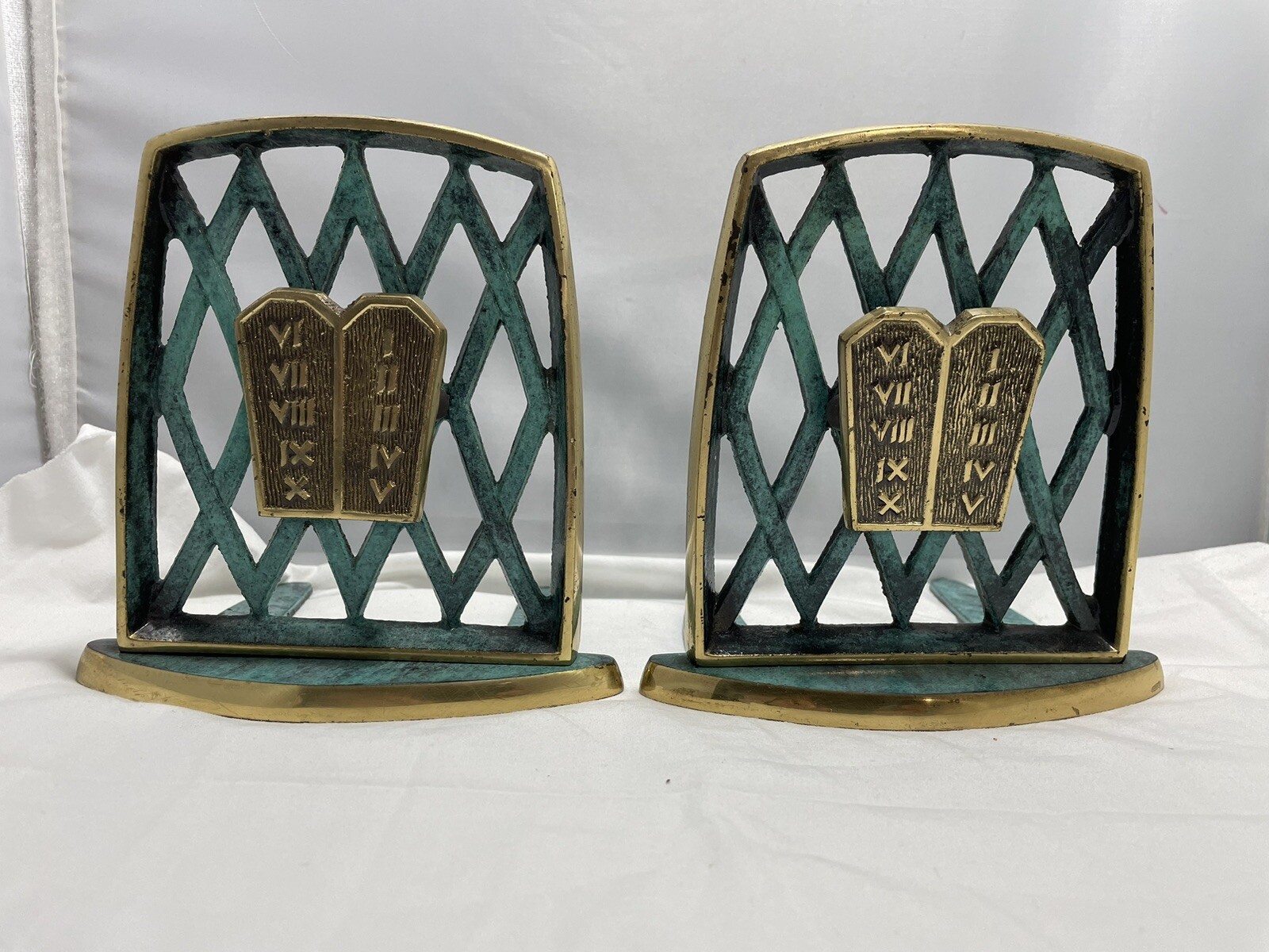 Vintage Judaica Brass Bookends Made In Israel Ten Commandments In ...