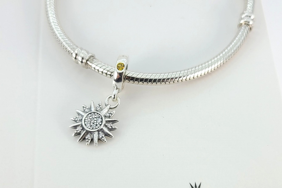 Authentic PANDORA Sparkling Sun Charm # 792840C01 w/Box | eBay