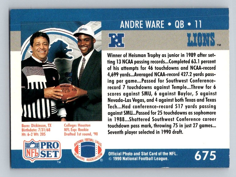 1990 Pro Set #675 Andre Ware | eBay UK