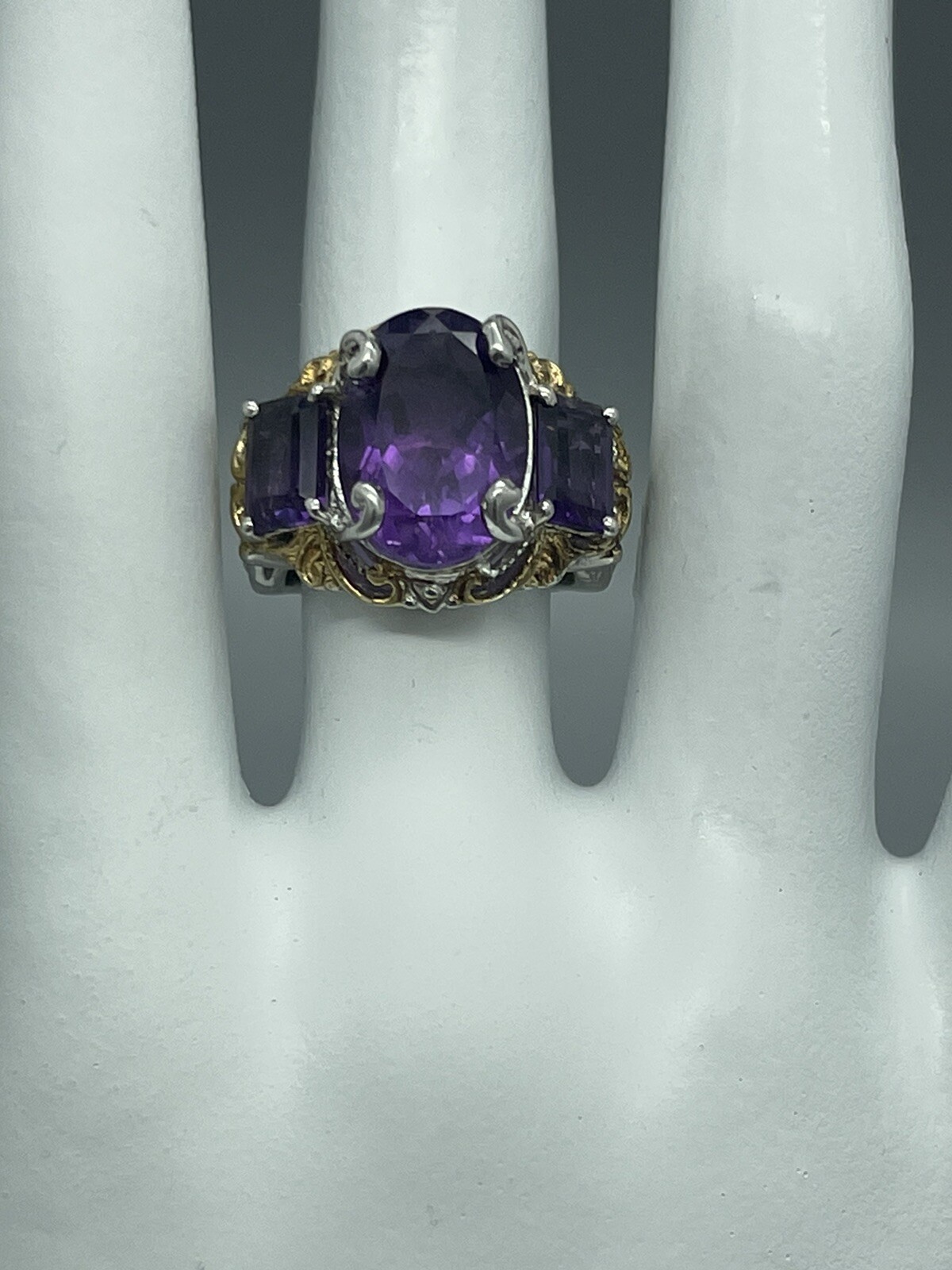 STS Cocktail Ring 925 Sterling Silver 3 Purple CZ Gemstones US size 5. ...