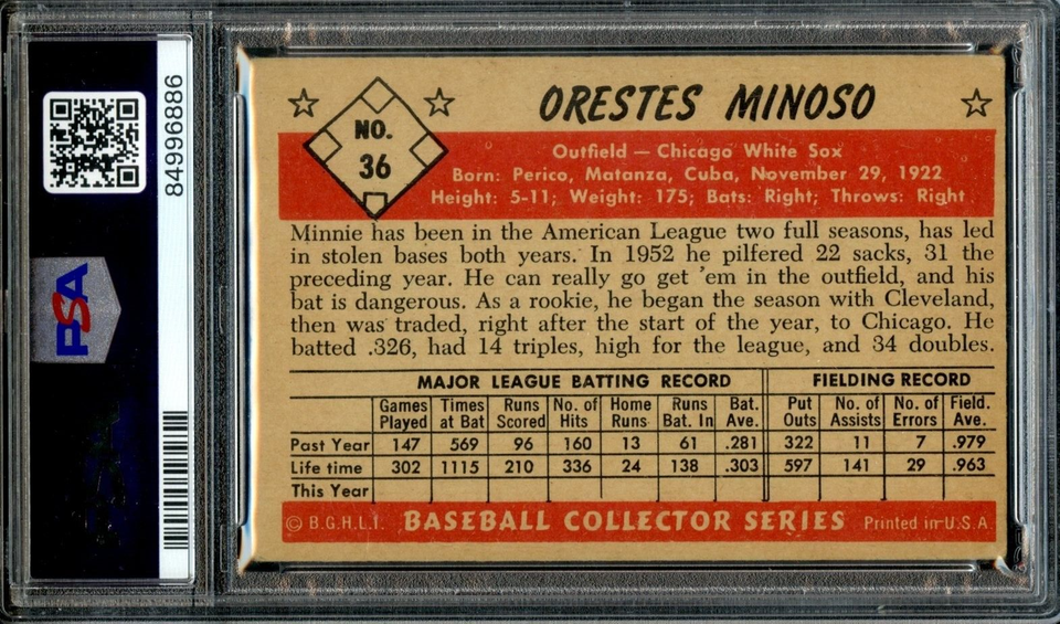 1953 Bowman Color #36 Minnie Minoso PSA 4 Chicago White Sox 6886 | eBay