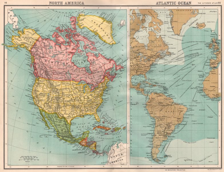 Atlantic Ocean Historical Map Old Map North America Map