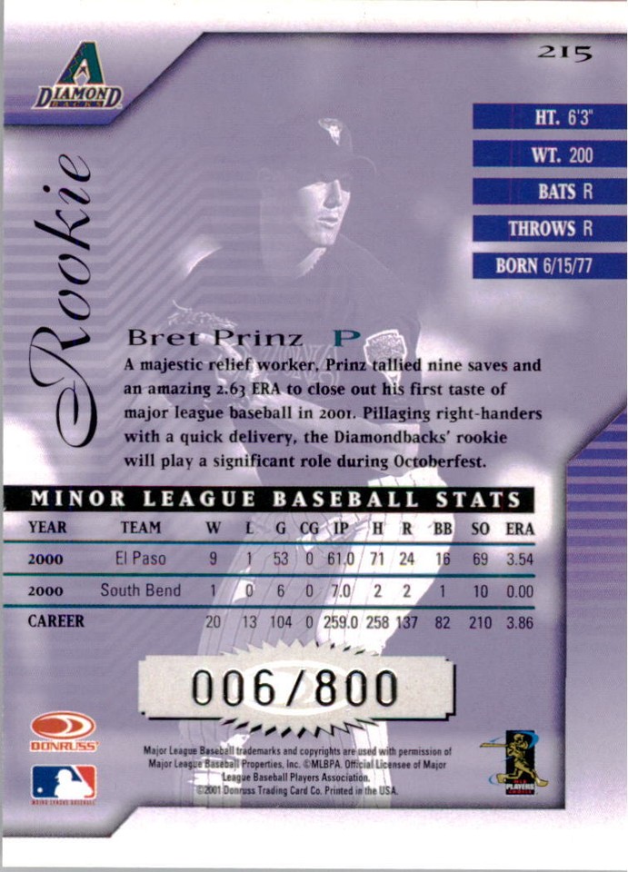 2001 Donruss Signature #215 Bret Prinz RC /800 - NM-MT | eBay