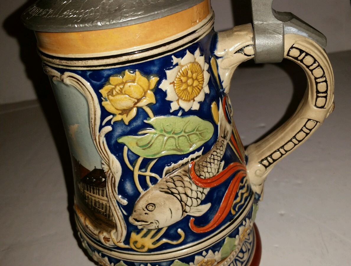 Antique German Beer Stein Lidded Steingaden Gesetzlich Geschutzt ...
