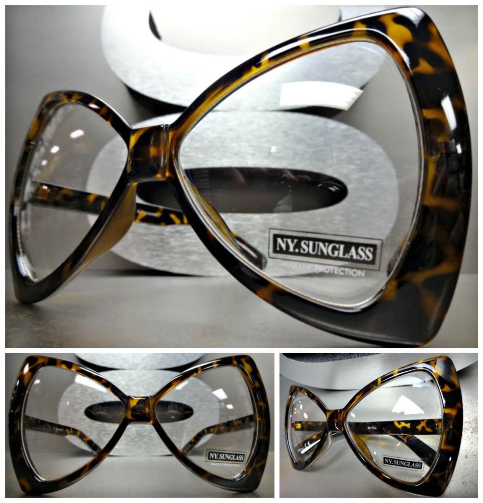 OVERSIZED EXAGGERATED HUGE Clear Lens EYE GLASSES Large Unique Bow ...