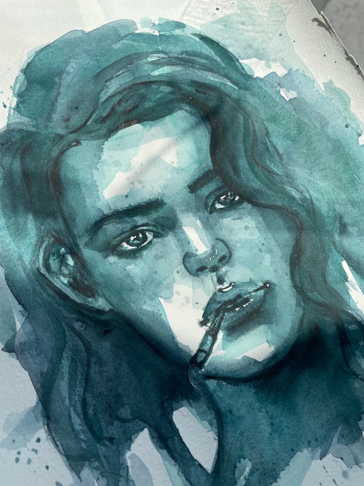 Original Watercolor Painting Portrait Poster "Emerald Girl" Wall Decor ...
