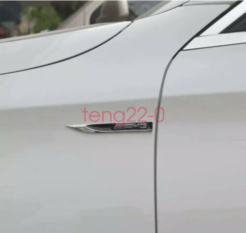 2x AMG Mercedes Emblem Badge Side Sticker Wing Fender Metal A B C E S ...
