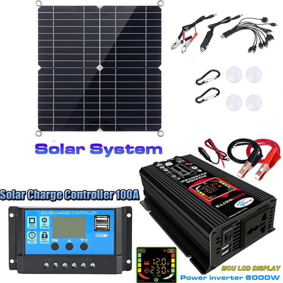 6000W Complete Solar Panel Kit Solar Power Generator 100A Home 110V ...