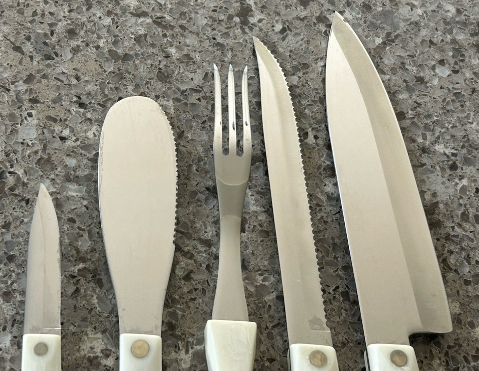 Cutco 5-Piece Pearl White Knife Set & Wood Block 1720 1726 1728 1729 ...