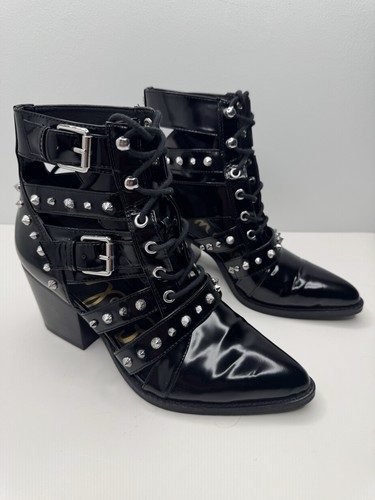 Sam Edelman Elana Boots Sz 7 Studded Cut Out Black Patent Booties ...