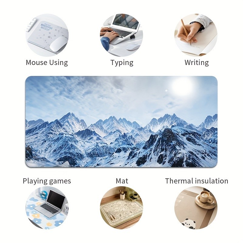 Extra-Large Gaming Mouse Pad with Snow Mountain Scenery, Non-Slip ...