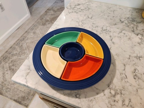 VINTAGE Fiesta Relish Tray 6 Piece Multicolor Fiestaware Homer Laughlin ...