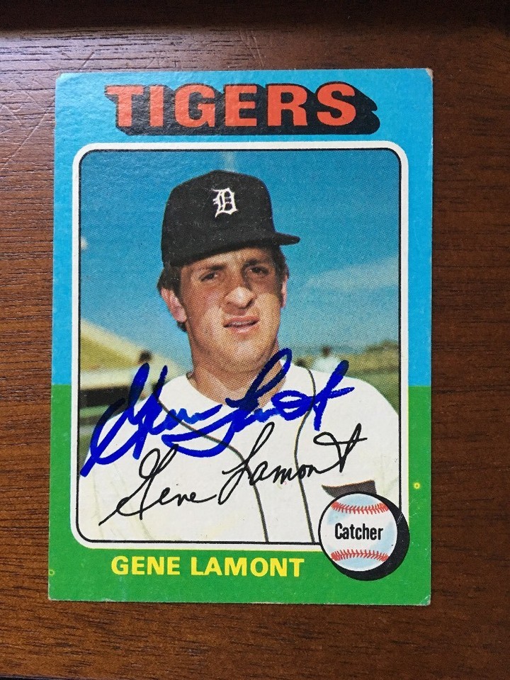 GENE LAMONT 1975 TOPPS AUTOGRAPHED SIGNED AUTO BASEBALL CARD 593 TIGERS ...