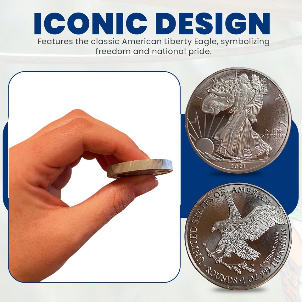 TWO 1 TROY OUNCE/OZ .999 Pure TITANIUM Metal Walking Liberty/Eagle ...