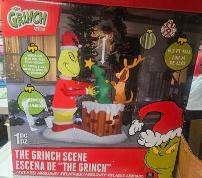Gemmy 6,5ft Tall Animated Grinch Pulling Tree from Chimney Christmas ...