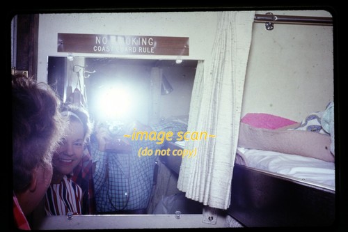 Woman & Man w/ Camera taking Photo on Ship in 1960's, Original Slide ...