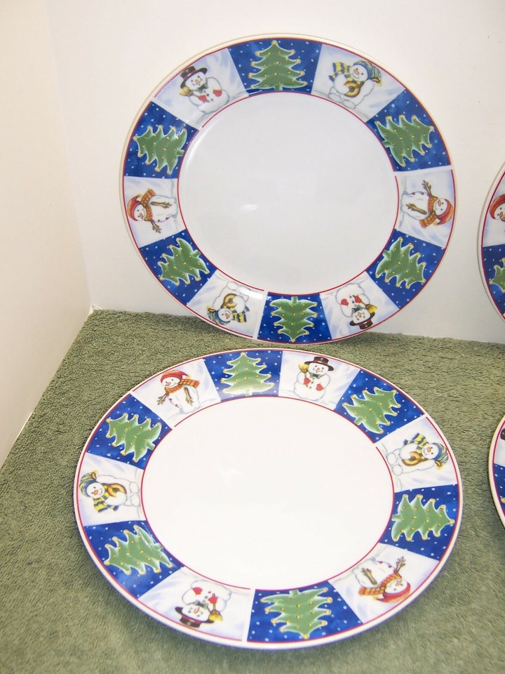 4 Royal Norfolk Christmas plates 10" snowmen & lighted trees border | eBay