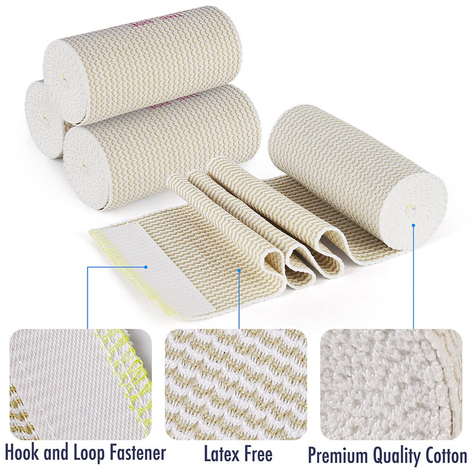 4 Rolls 4" Elastic Bandage Compression Wrap Hook & Loop Self Closure ...