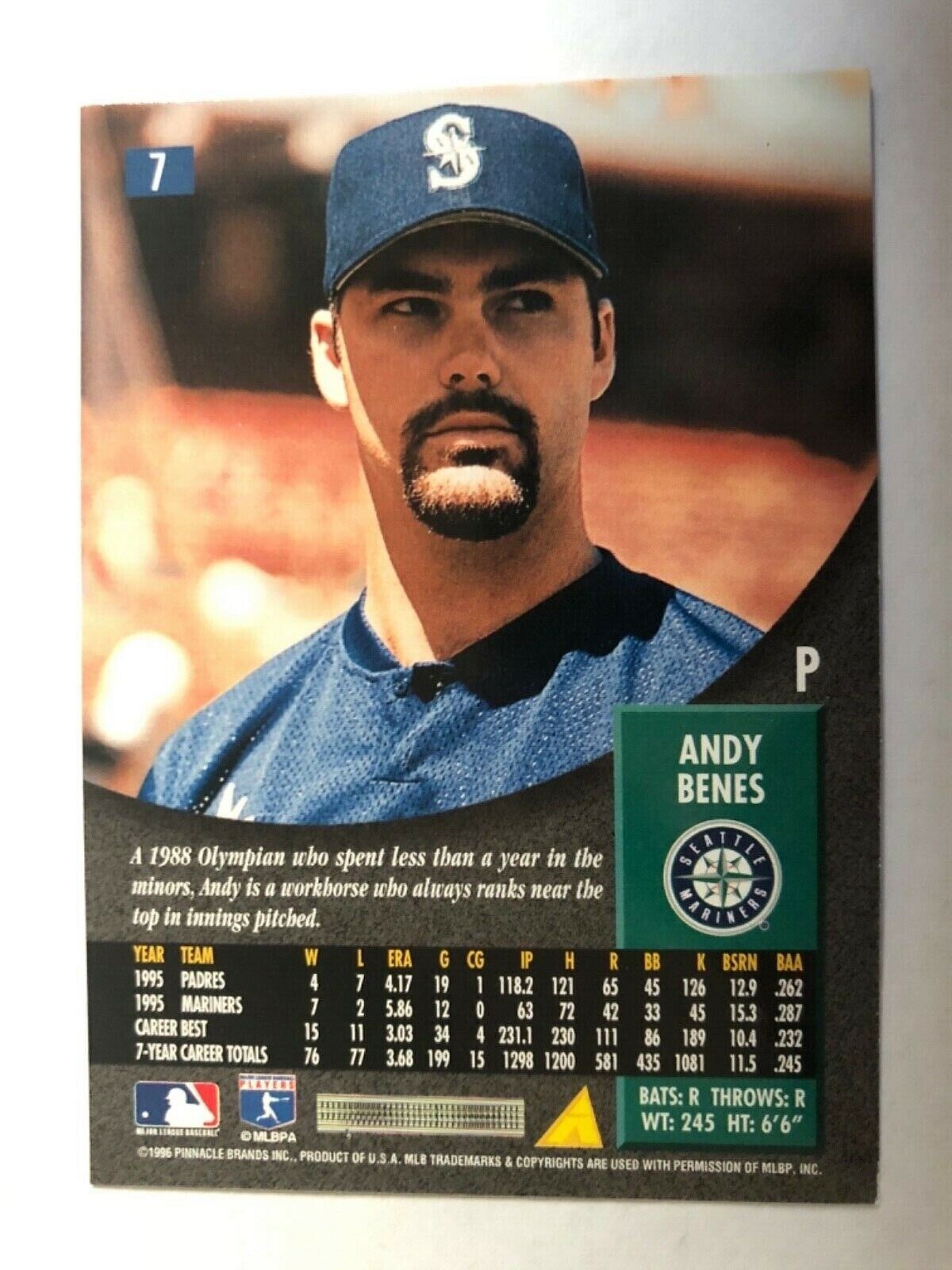 1996 Pinnacle #7 Mariners Andy Benes Baseball Card | eBay