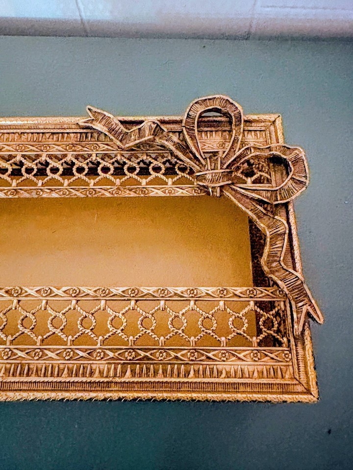 Ornate Gold Tone Filigree Tissue Box Cover Floral Corners Footed Vanity ...