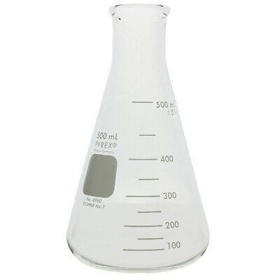 PYREX 4980-500, 500mL Narrow Mouth Erlenmeyer Flasks w/ Heavy Duty Rim ...