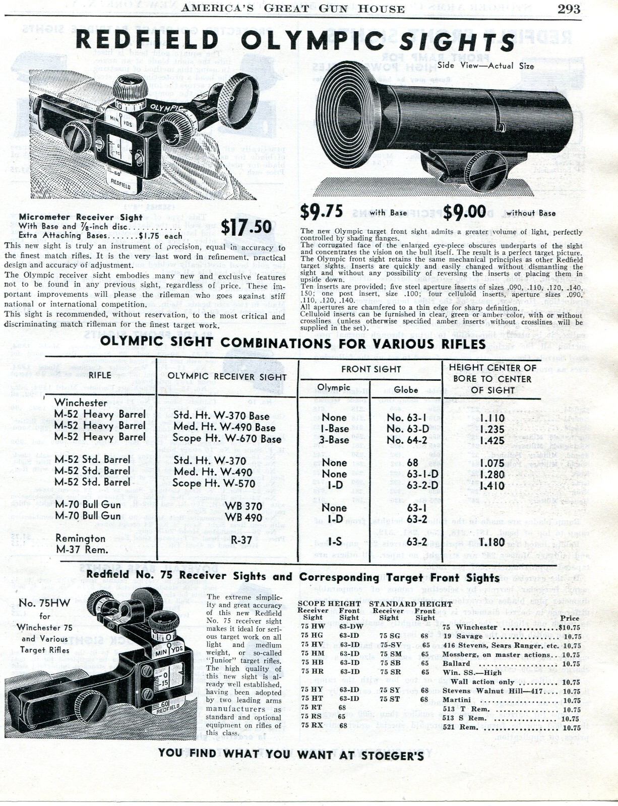 1949 Print Ad of Redfield 75 & Olympic Micrometer Receiver Rifle Sights ...