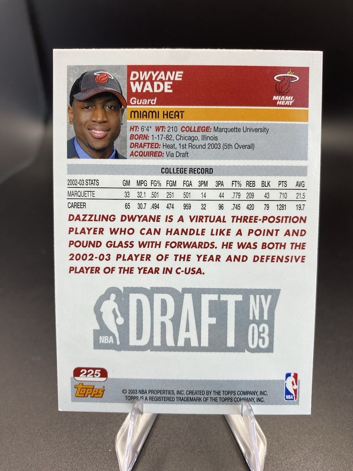 Dwayne Wade 2003-04 Topps RC Rookie Card Draft Pick 5 #225 Heat | eBay