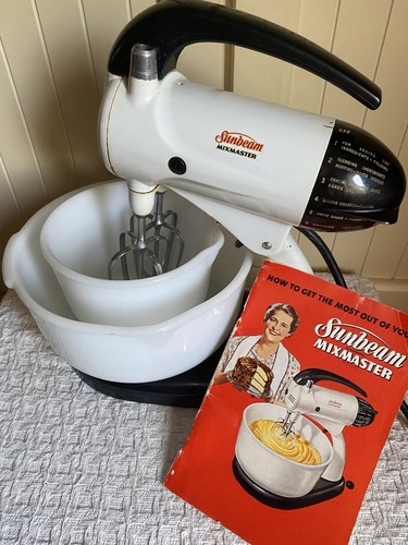 VTG Sunbeam White Mixmaster Model 10 w/ Bowls Beaters Manual 1950s ...
