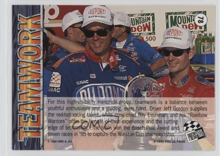 1996 Press Pass Teamwork Hendrick Motorsports Jeff Gordon Rick Ray ...