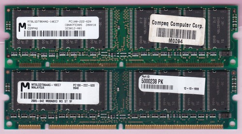 128MB 2x64MB PC-100 MICRON MT8LSDT864AG-10EC7 COMPAQ 323012-001 SDRAM ...