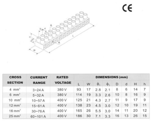 12 Way Connector Strip 3 - 60 Amp Electrical Choc Block Terminal Wire ...