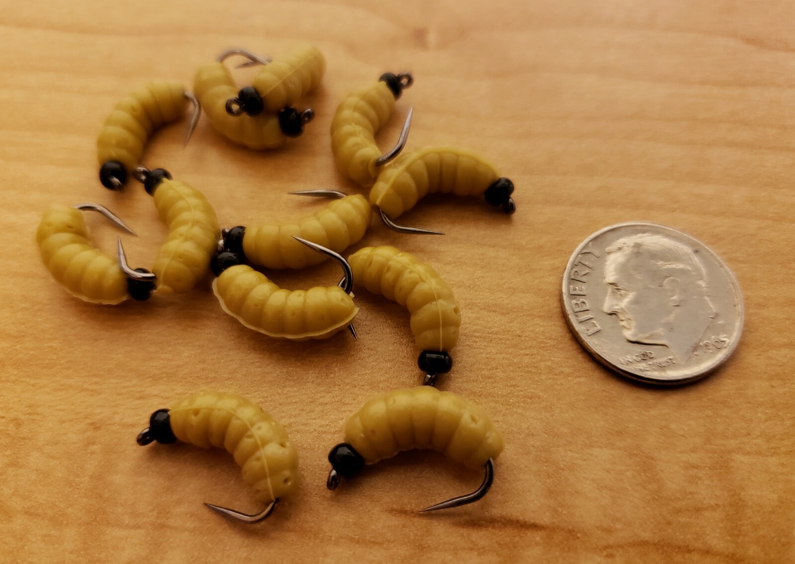 12 - #10 BH Rubber Grub Insect Green Wet Fly - Trout, Crappie, Pan Fish ...