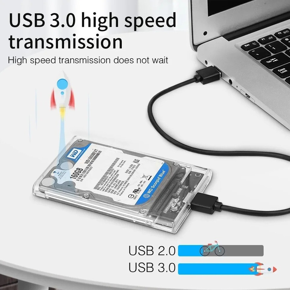 2.5" SATA USB 3.0 Clear Hard Drive Disk HDD SSD Enclosure External ...