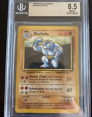 Machoke Base Set Shadowless Pokemon Card 34/102 - BGS 8.5 NM-MT+ ...