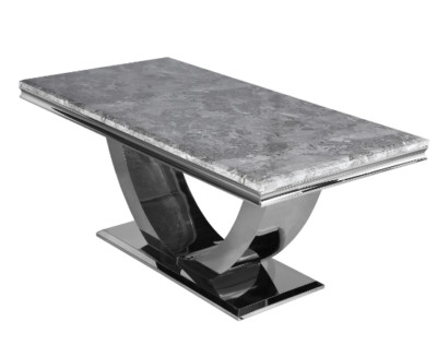Marble Dining Table Grey Wave Curved Chrome Base Velvet Chairs 1.5m ...