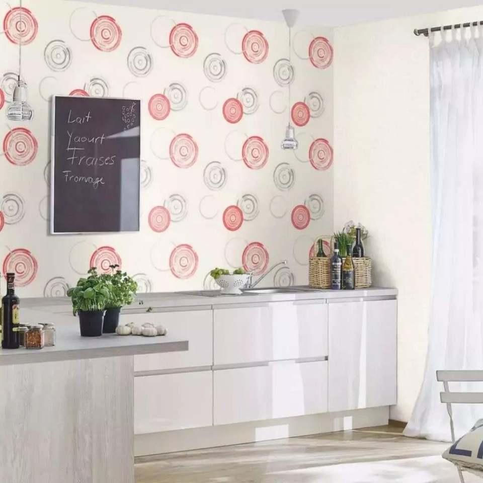 Textured Red Circle Wallpaper Paste The Wall Washable Vinyl Home Style ...