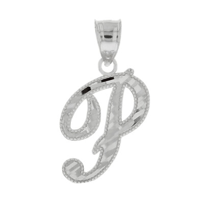 10k or 14k Real White Gold Ladies Tendy Chic Cursive Inital Letter P ...