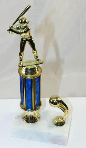Baseball Softball Trophy Blue Column Marble Base Swirling Ball 12" tall ...