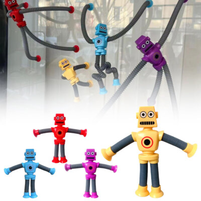 LED Telescopic Suction Cup Robots Toy Stress Relief Light Up Robot Toy ...