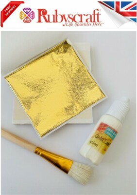 Gold Leaf Kit - 20 Sheets 8x8cm,15ml Adhesive, Soft Brush Gilding Art ...