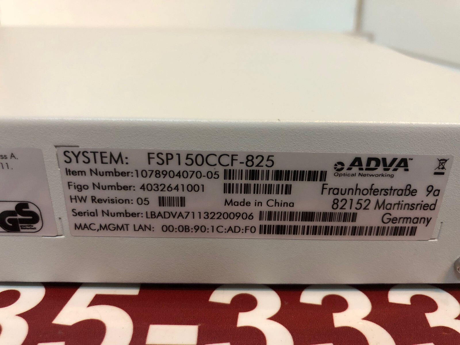 ADVA FSP150CCF-825 OPTICAL NETWORK ETHERJACK CARRIER ETHERNET ...