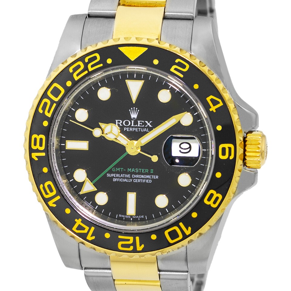 ROLEX Steel & 18K Yellow Gold 40mm GMT Master II Ceramic 116713 Box ...