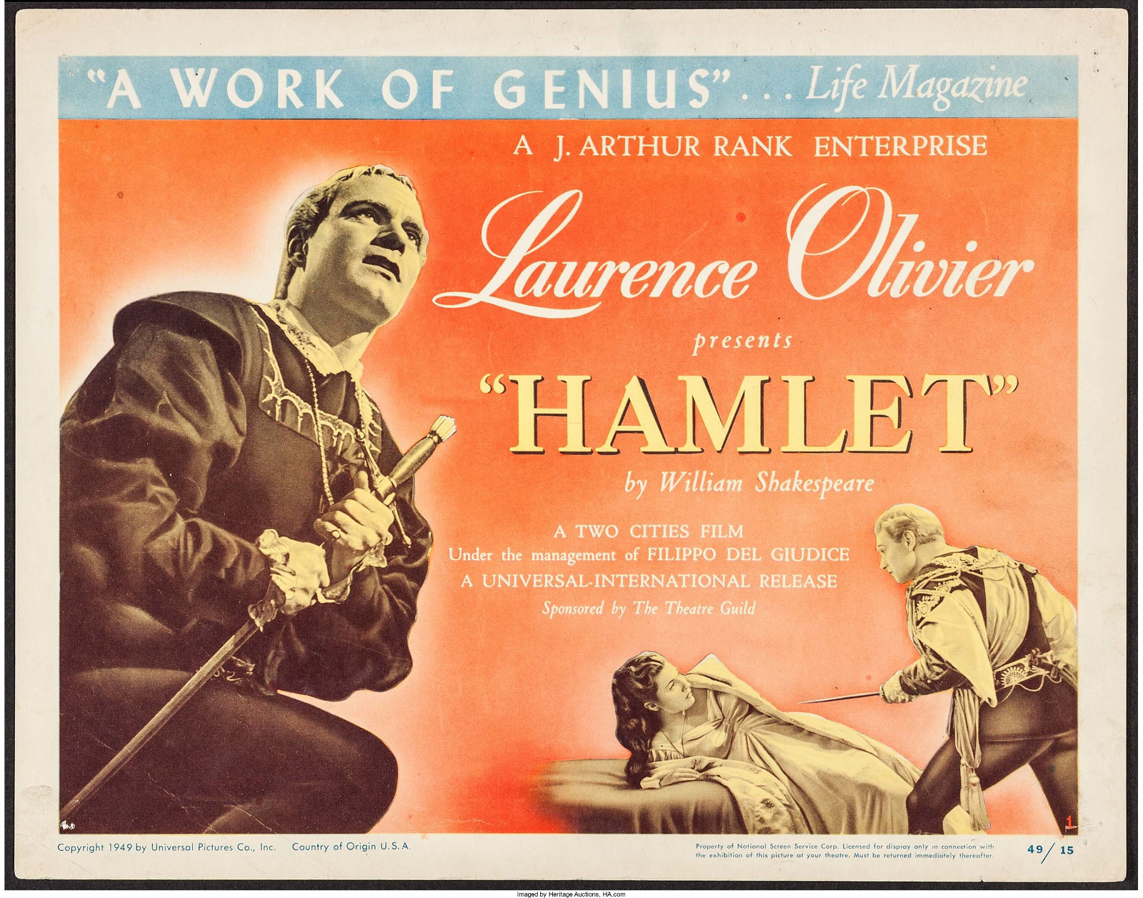 Movie Poster Hamlet 1949 International Title Lobby Card 11"x14" VF-7.0 ...